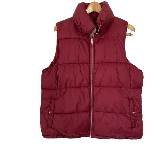 Old Navy | Jackets & Coats | Old Navy Puffer Vest Womens Size Xl Maroon Red Metal Zipper Fleece ...